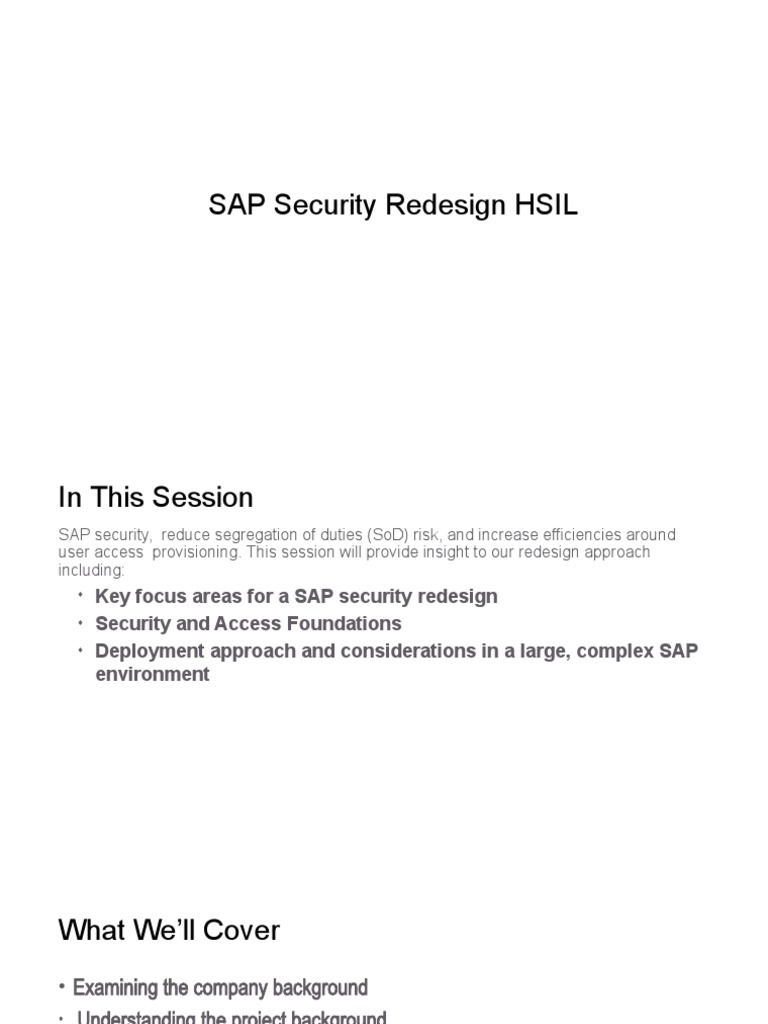 SAP Security Redesign HSIL | PDF | Risk | Sap Se