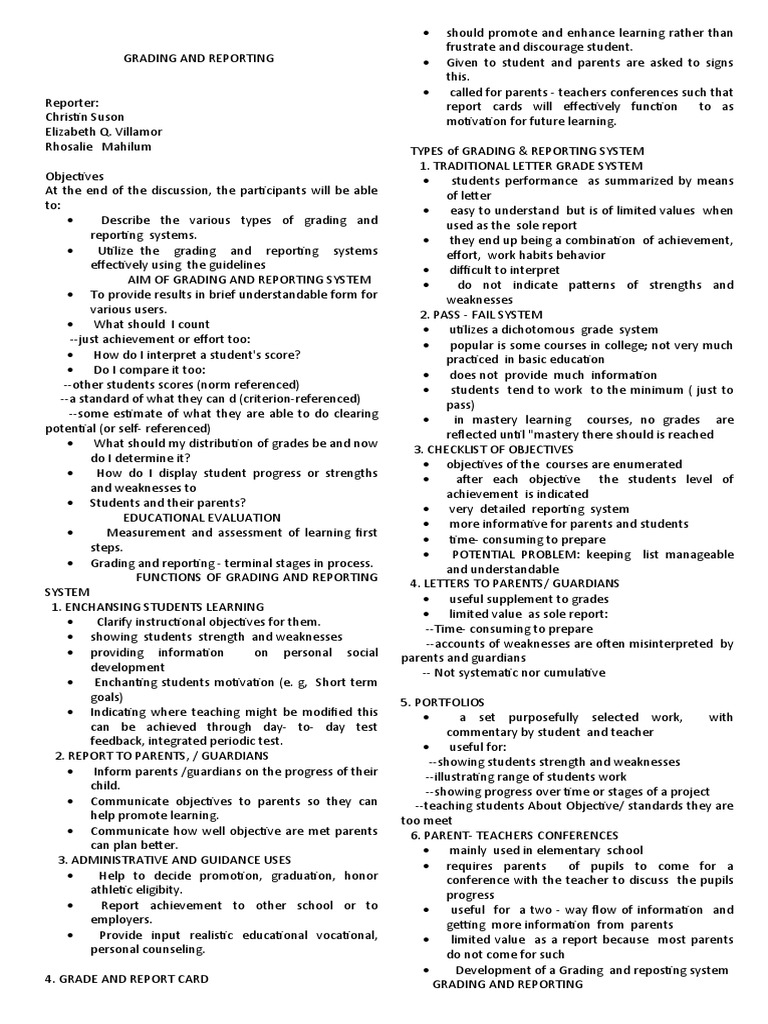 Grading and Reporting | PDF | Educational Assessment | Lesson Plan