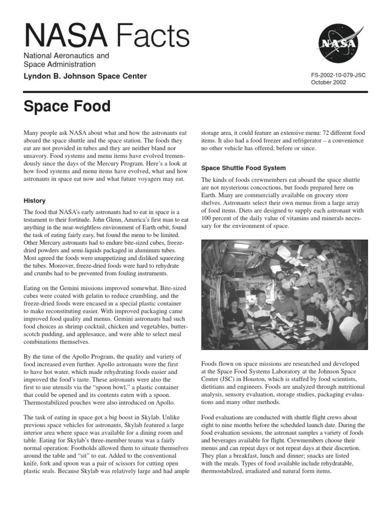Astronaut Food Menu