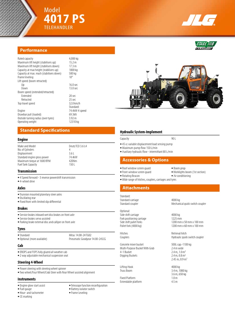 Model 4017 PS Telehandler Performance and Specifications | PDF ...