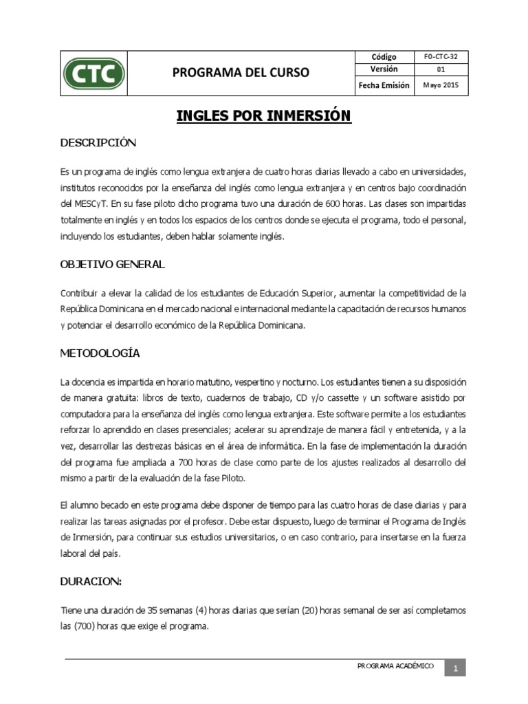 Programa Ingles Por Inmersion PDF | PDF | Programa de computadora | Programación