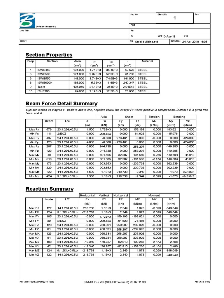 Staad Steel Building New Report | PDF | Beam (Structure) | Continuum ...