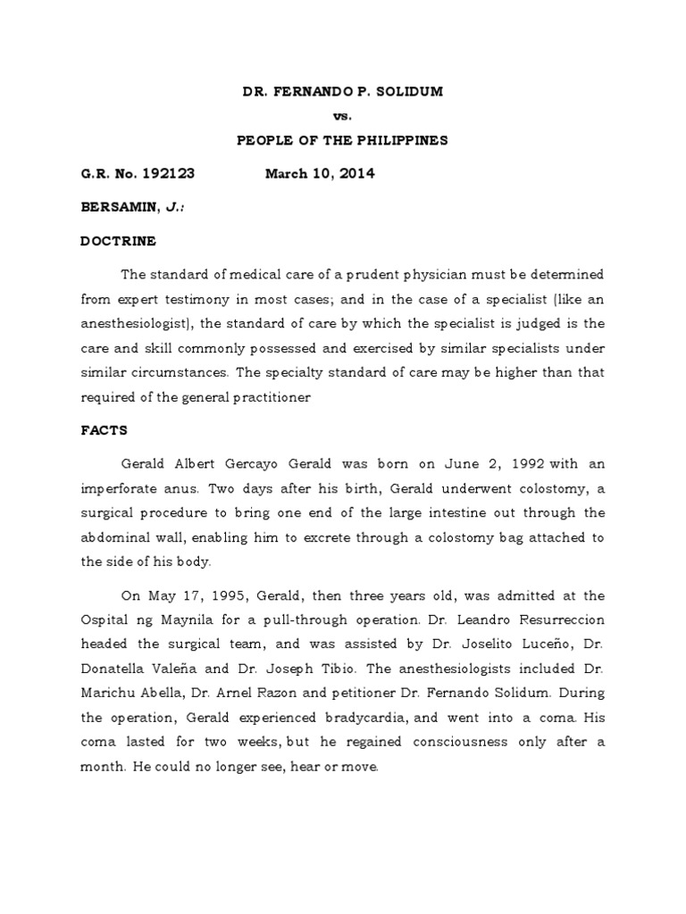 Dr. Fernando P. Solidum vs. People of The Philippines G.R. No. 192123 ...