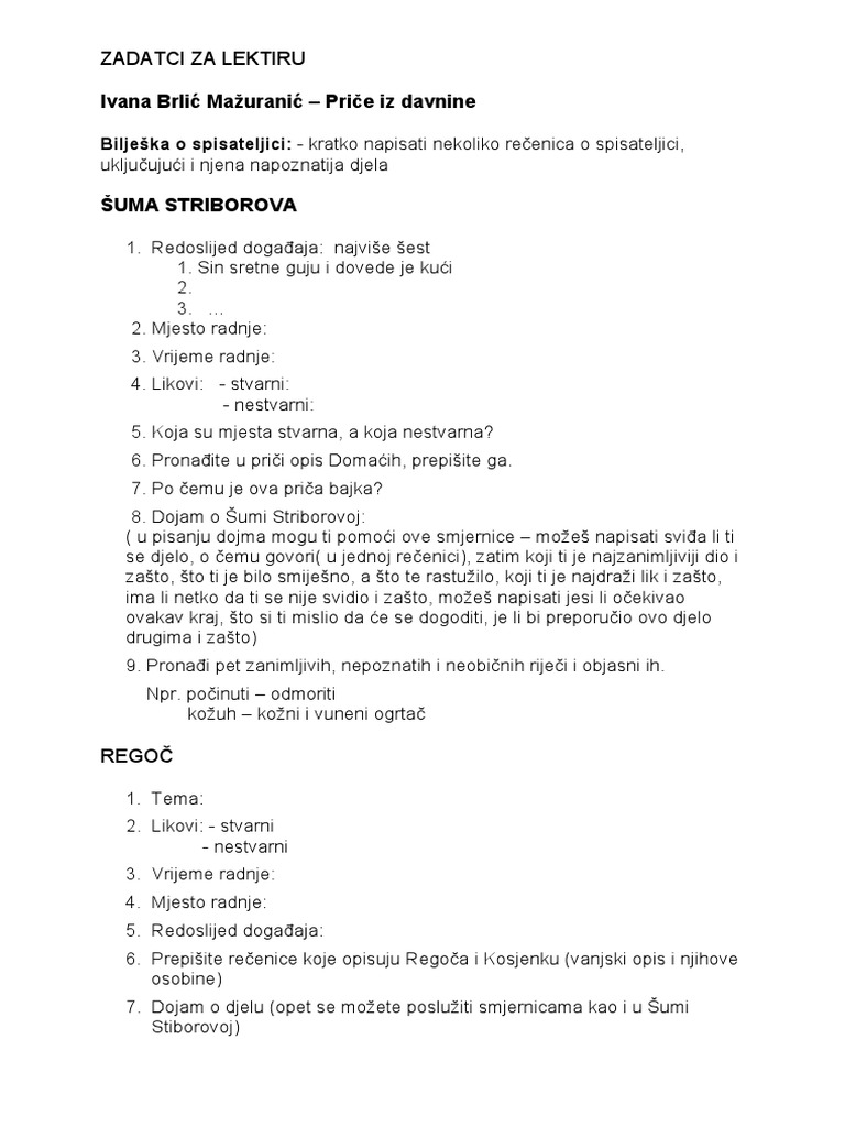 Zadaci Za Lektiru | PDF