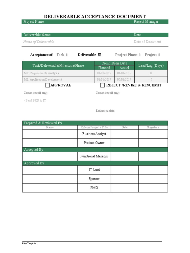 Deliverable Acceptance Form Template | PDF