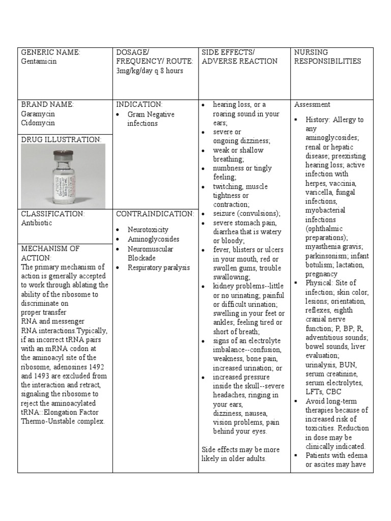Gentamicin: Indications and Nursing Care | PDF | Medical Specialties ...