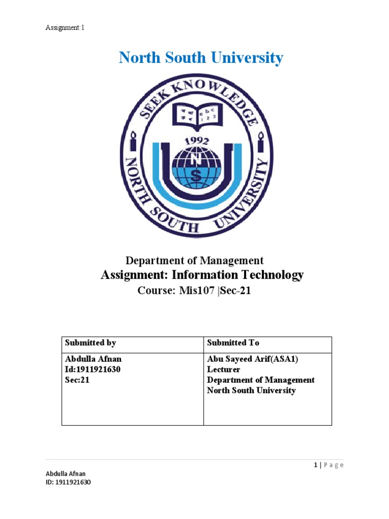 North South University: Assignment: Information Technology | PDF ...
