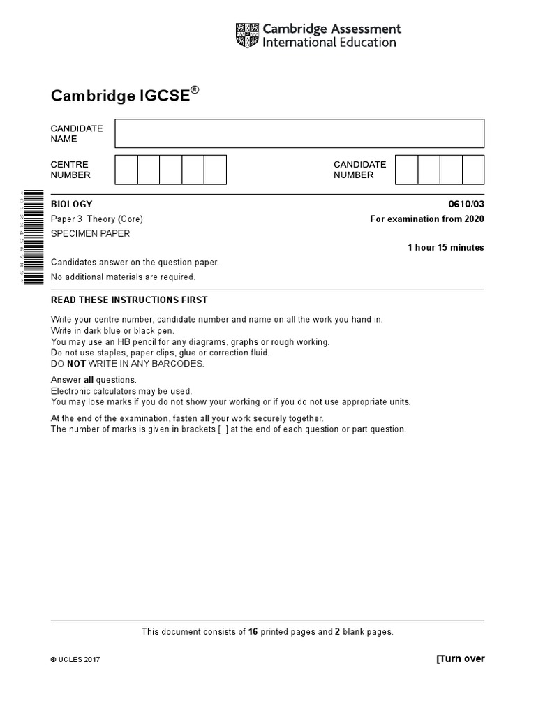 Cambridge IGCSE: Biology For Examination From 2020 1 Hour 15 Minutes ...