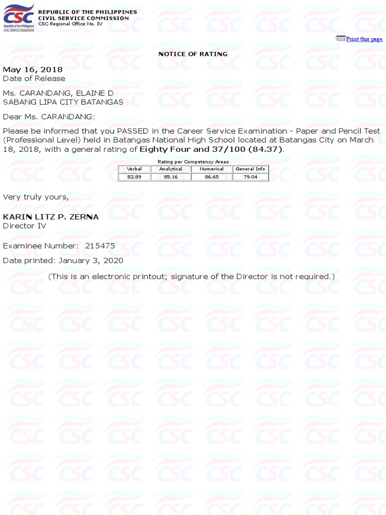 CSE-PPT Notice of Rating | PDF