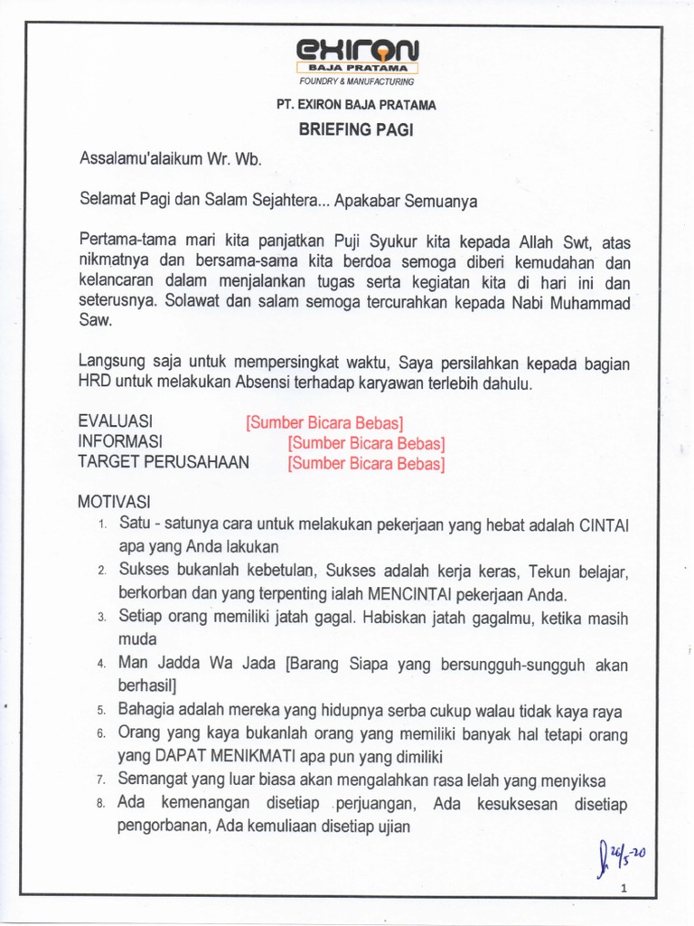 Briefing Pagi | PDF