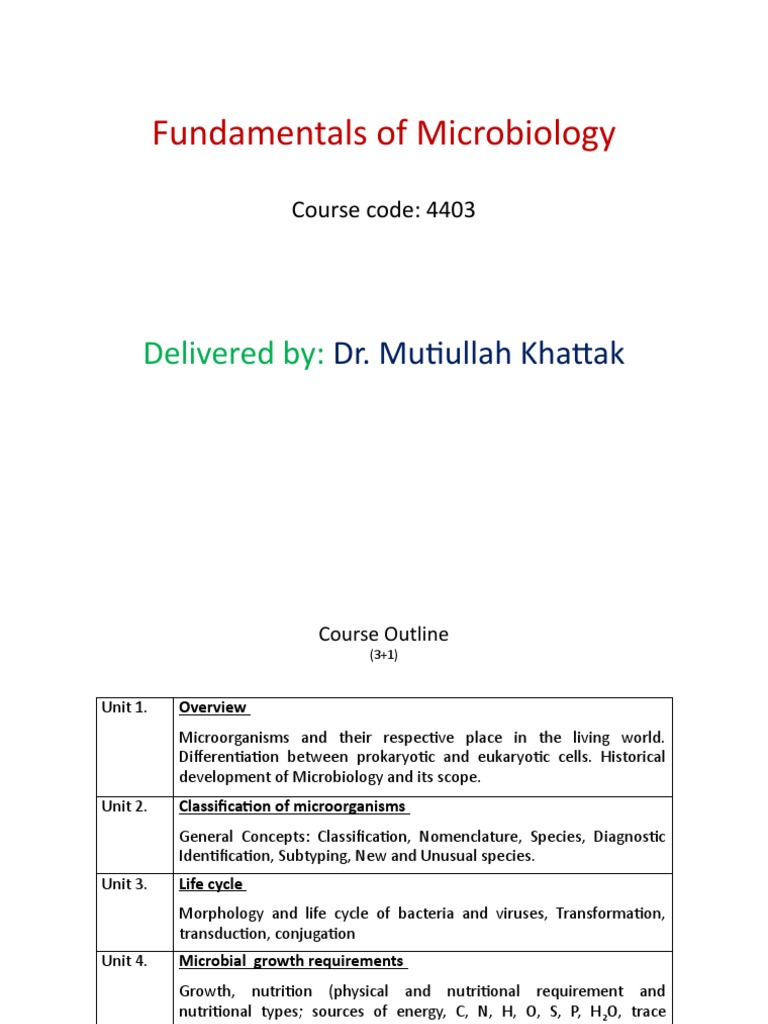 Fundamentals of Microbiology Course Outline | PDF | Microorganism ...