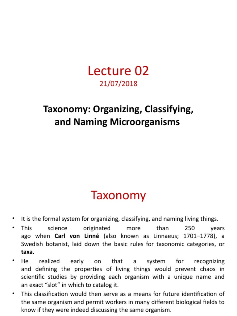 Taxonomy: Organizing, Classifying, and Naming Microorganisms | PDF | Taxonomy (Biology) | Taxa