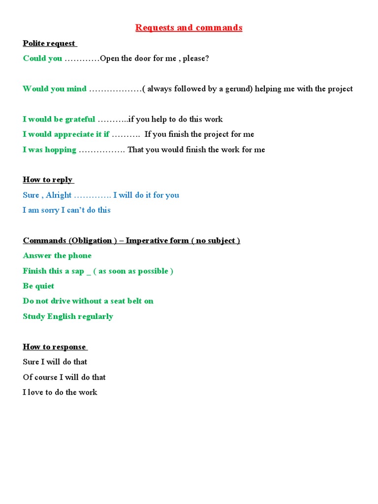 Requests and Commands | PDF | Language Arts & Discipline