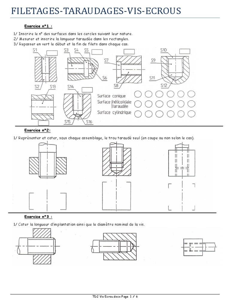 TD3 Dessin Filetages-Taraudages-Vis-Ecrous | PDF