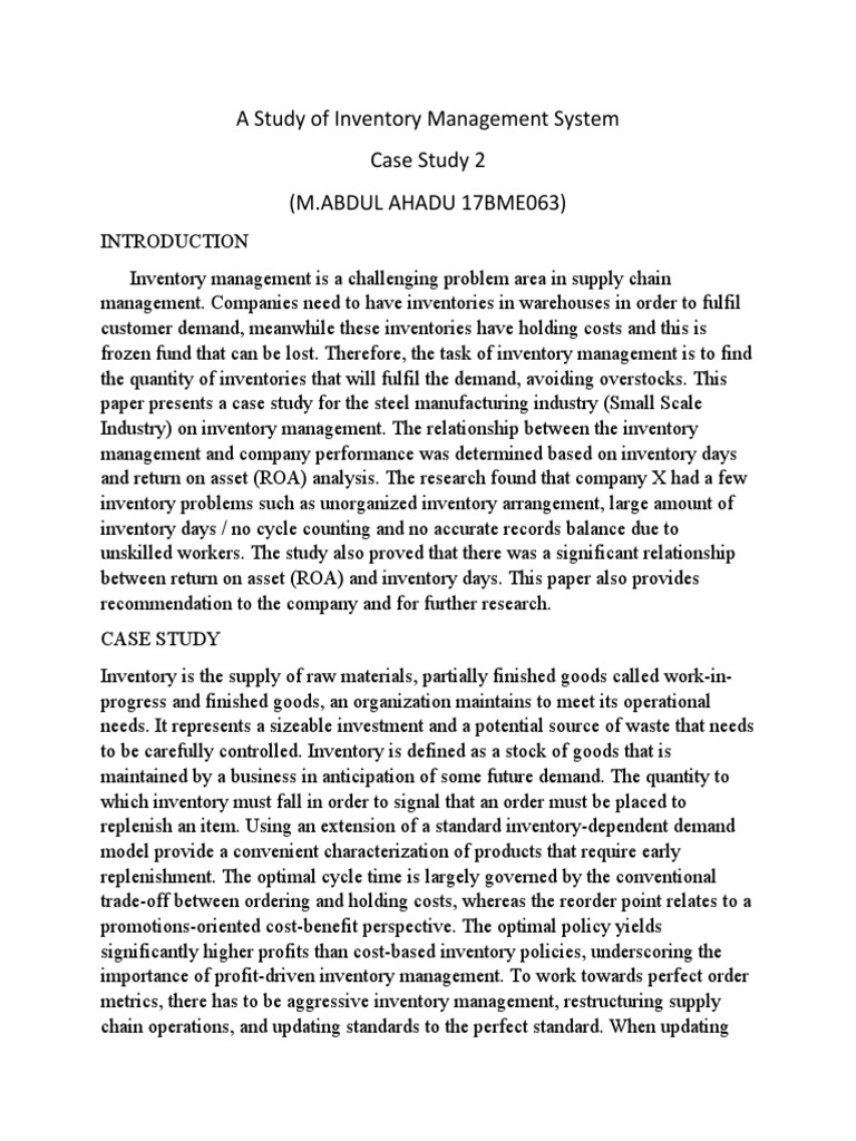 A Study of Inventory Management System CASE STUDY | PDF | Inventory ...
