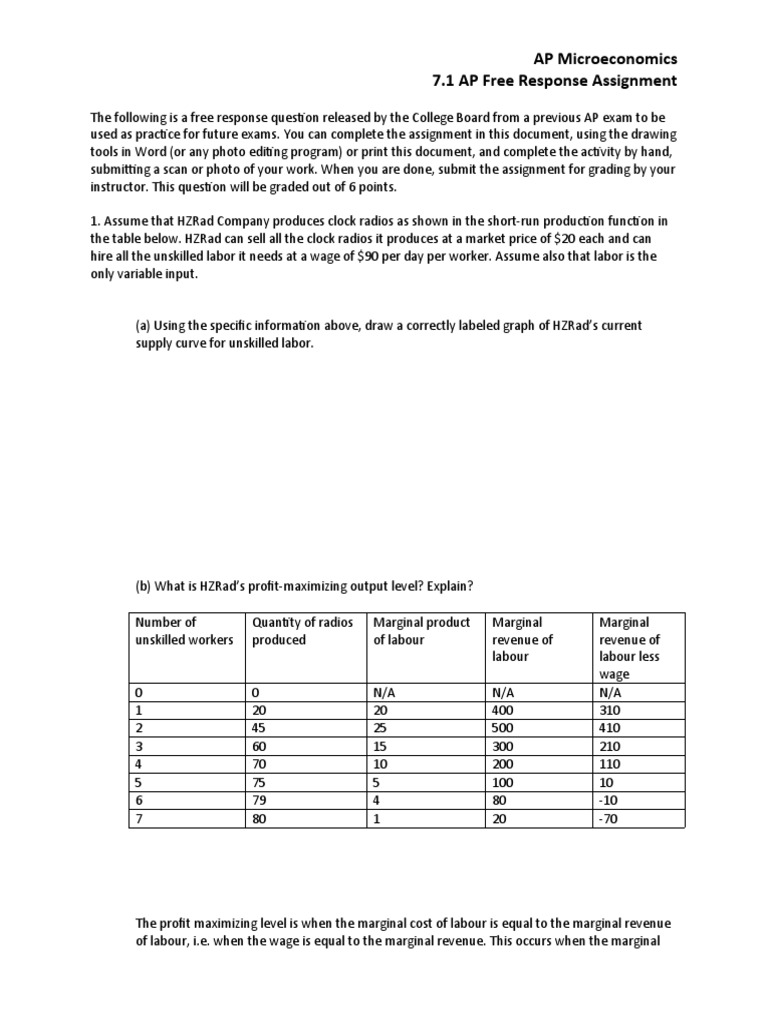 AP Microeconomics 7.1 AP Free Response Assignment | PDF | Labour ...