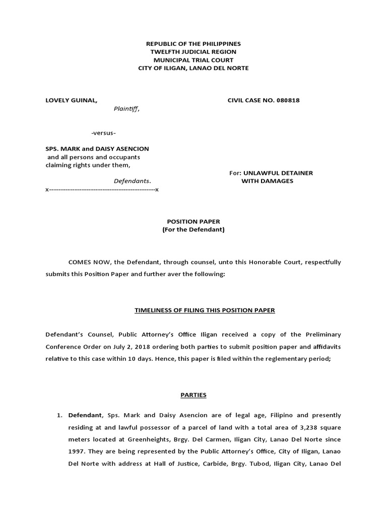 3 - Position Paper - Ejectment | Download Free PDF | Easement | Lawsuit