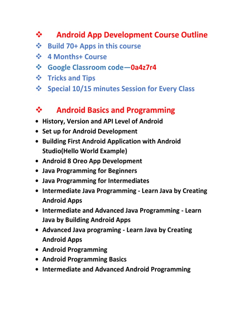 Android App Development Course Outline | PDF | Android (Operating System) | Mobile App
