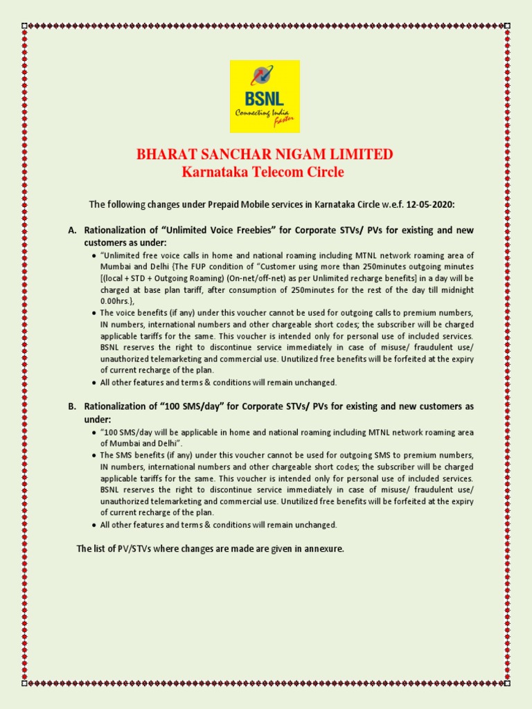 Bharat Sanchar Nigam Limited Karnataka Telecom Circle: The F | PDF | Economy Of India | Networks