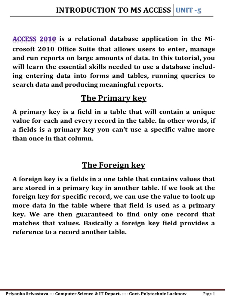 MS Access 2010: Database Basics Guide | PDF | Microsoft Access | Databases