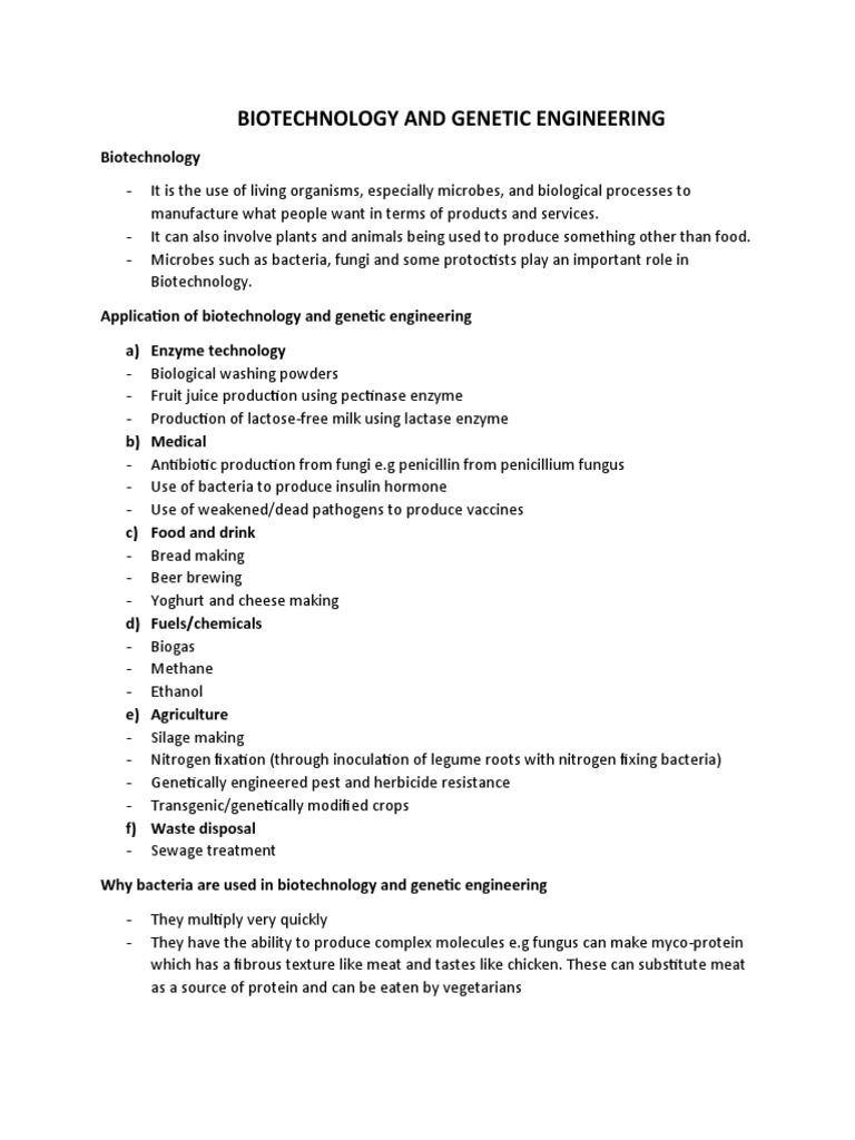Biotechnology and Genetic Engineering Notes | PDF | Genetic Engineering ...