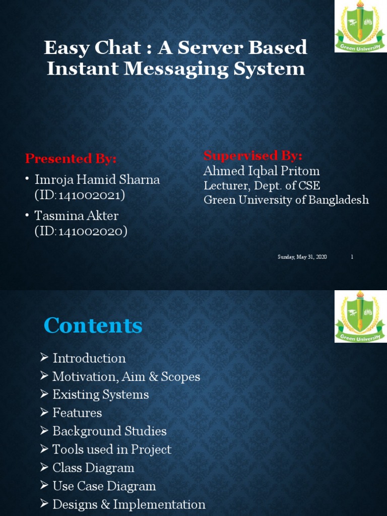 Easy Chat: A Server Based Instant Messaging System: Presented By: Supervised by | PDF | Instant ...