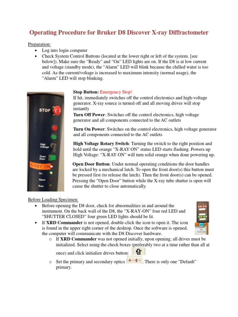 Bruker D8 XRD Operating Guide | PDF | Raw Image Format | Switch