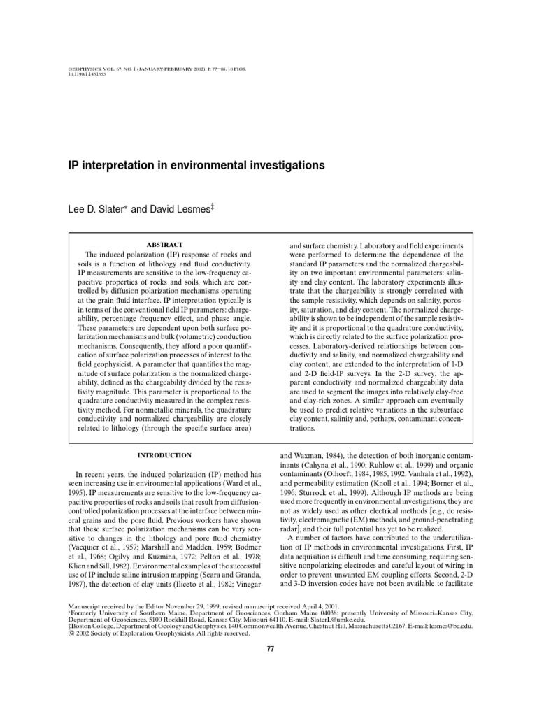 Geophysics - Articles About IP Method | PDF | Electrical Resistivity ...