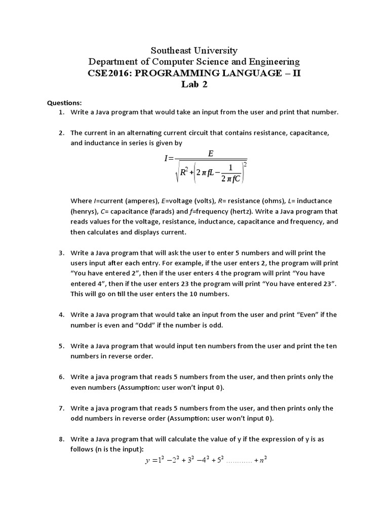 Cse2016 Programming Language Ii Lab 2 Southeast University Department Of Computer Science