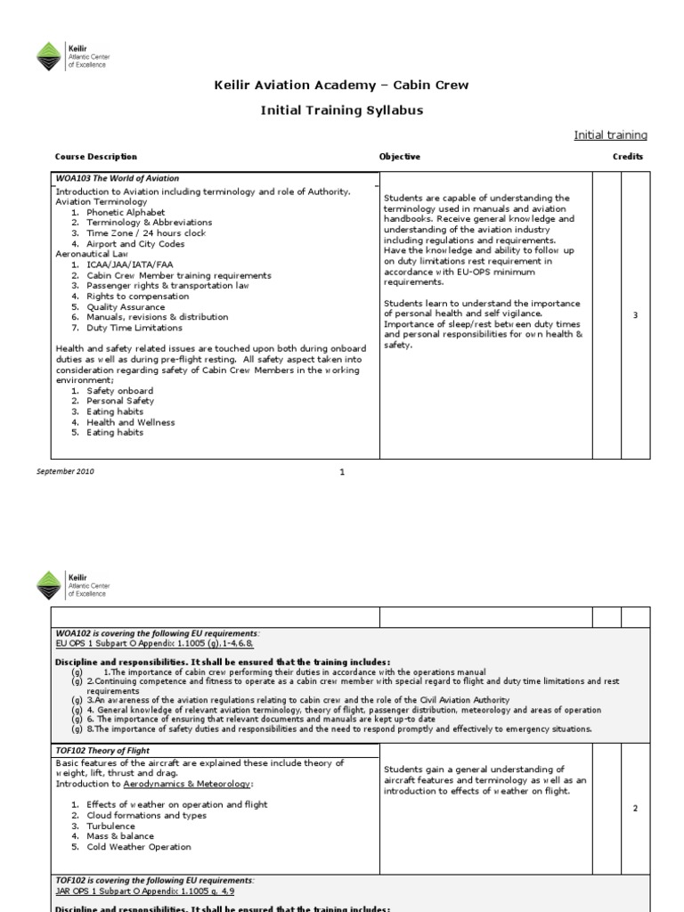 Keilir Aviation Academy - Cabin Crew Initial Training Syllabus | PDF ...
