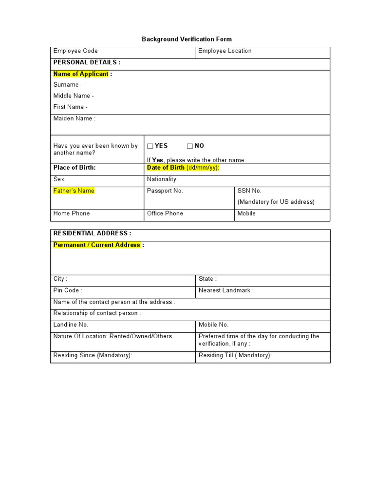Annexure 5 - Background Verification Form | PDF | Mail | Employment