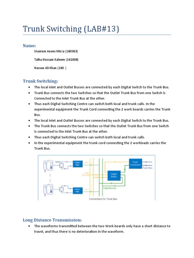 Trunk Switching (LAB#13) : Name | PDF | Telephone Exchange | Electronics