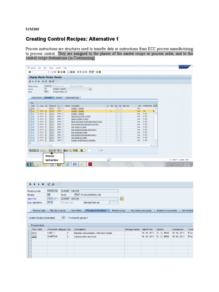 Creating Control Recipes: Alternative 1: Process Instruction | PDF
