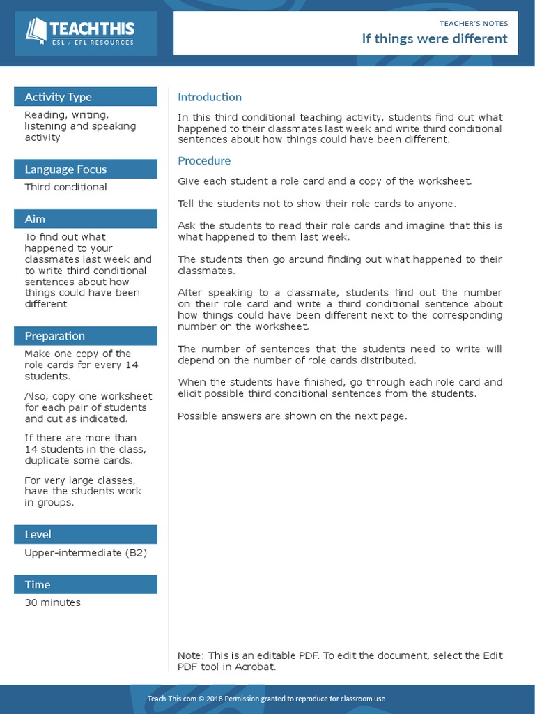 If Things Were Different: Activity Type | PDF | English As A Second Or ...