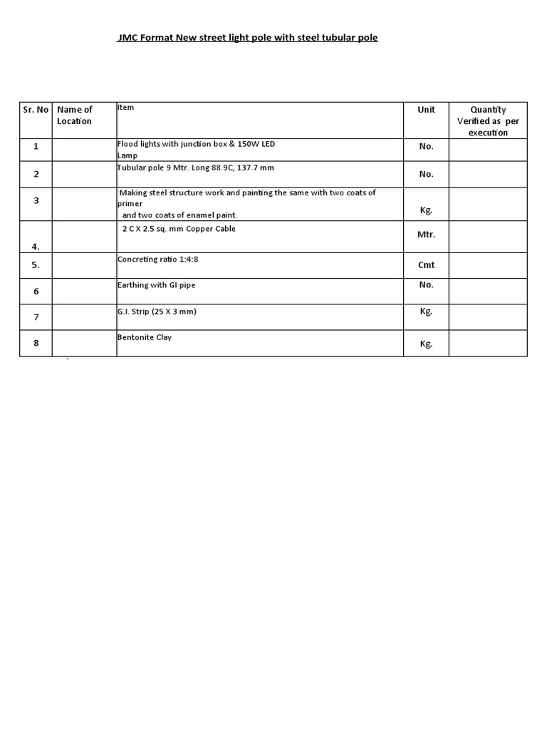 JMC FORMAT FOR Street Light | PDF