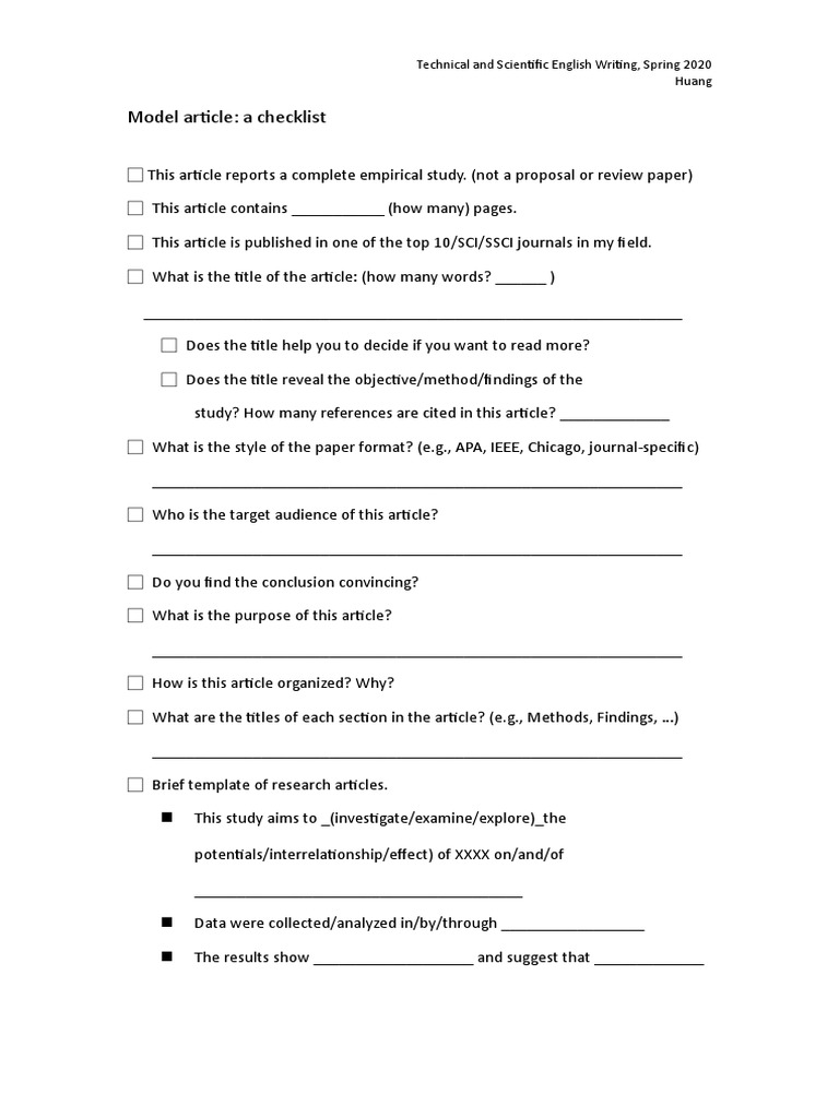 Research - Article Checklist | PDF