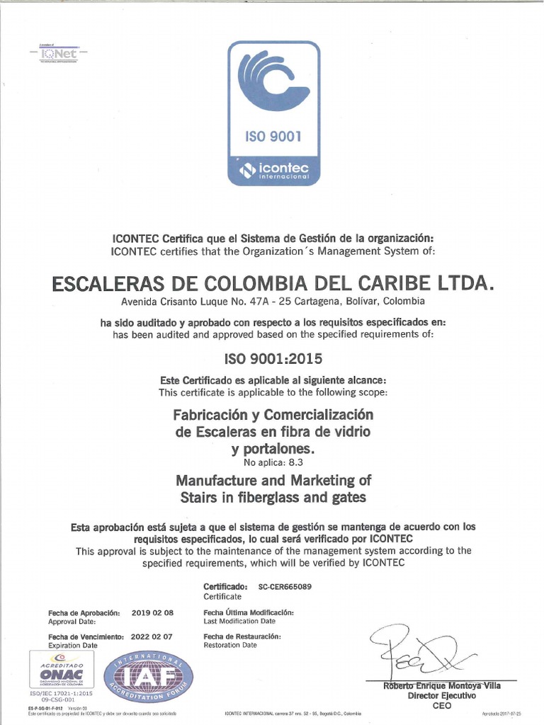 Certificado Conformidad Escaleras de Colombia PDF | PDF