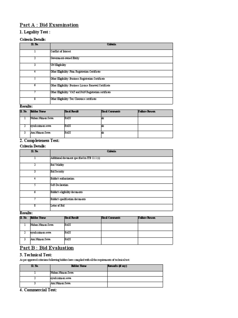 Part A: Bid Examination: 1. Legality Test | PDF | Specification ...