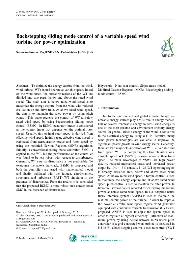Backstepping Sliding Mode Control of A Variable Speed Wind Turbine For ...