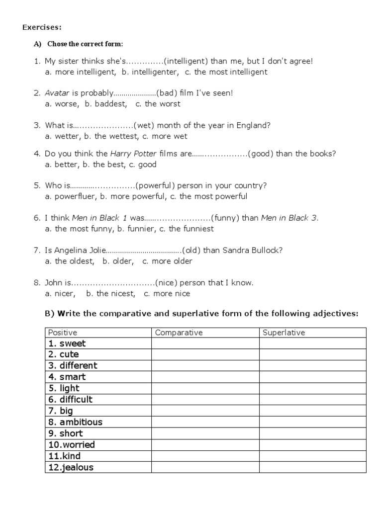 Adjective Exercises | PDF