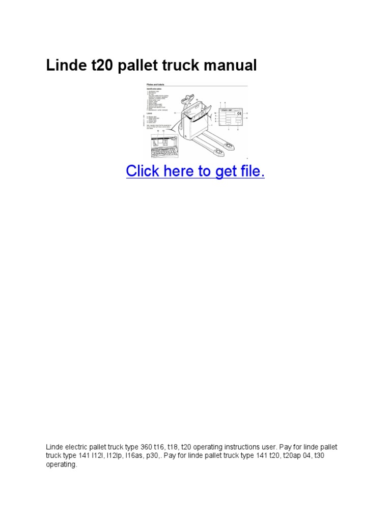 Linde t20 Pallet Truck Manual PDF | PDF | Forklift | Pallet