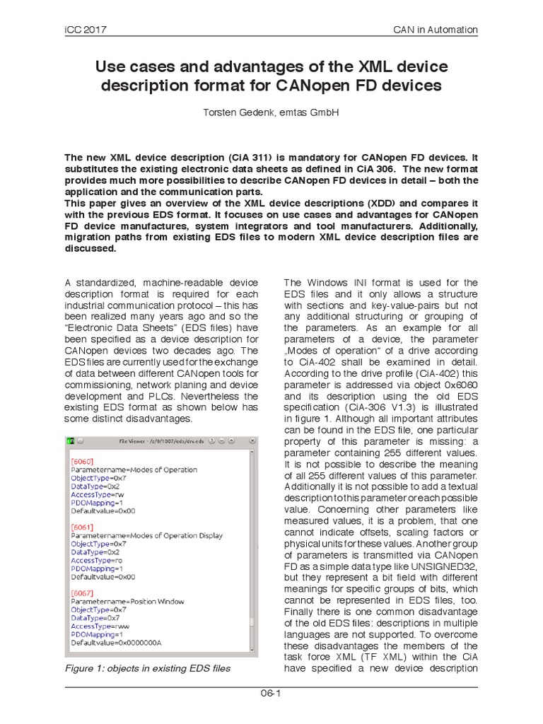 Use Cases and Advantages of The XML Device Description Format For Canopen FD Devices | Download ...