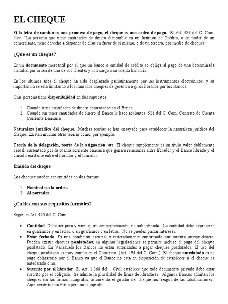 Tipos y requisitos del cheque en Venezuela | PDF | Cheque | Pagaré