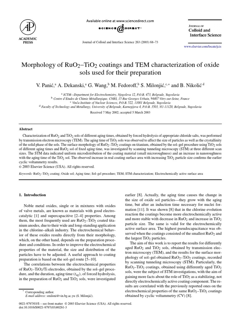 Morphology of RuO2-TiO2 Coatings and TEM Characterization of Oxide 2003 ...