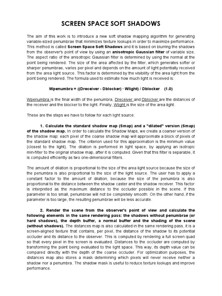 Screen Space Soft Shadows | PDF | Texture Mapping | Rendering (Computer ...