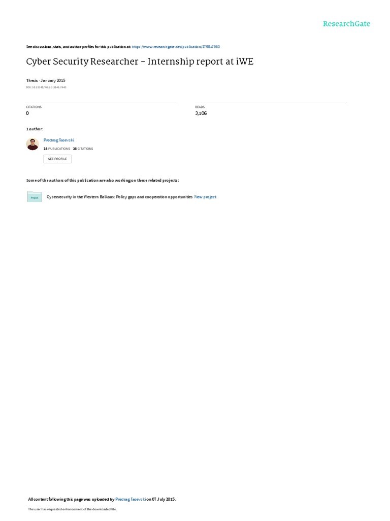 Internship Report Summarizing Key Contributions to Cyber Security ...