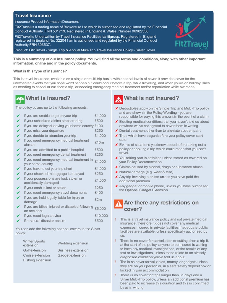 What Is Insured? What Is Not Insured?: Travel Insurance | PDF ...