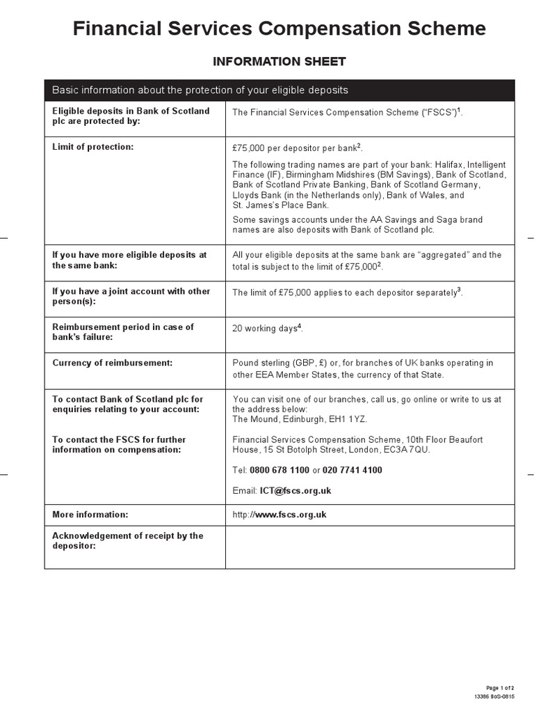Financial Services Compensation Scheme: Information Sheet | PDF ...
