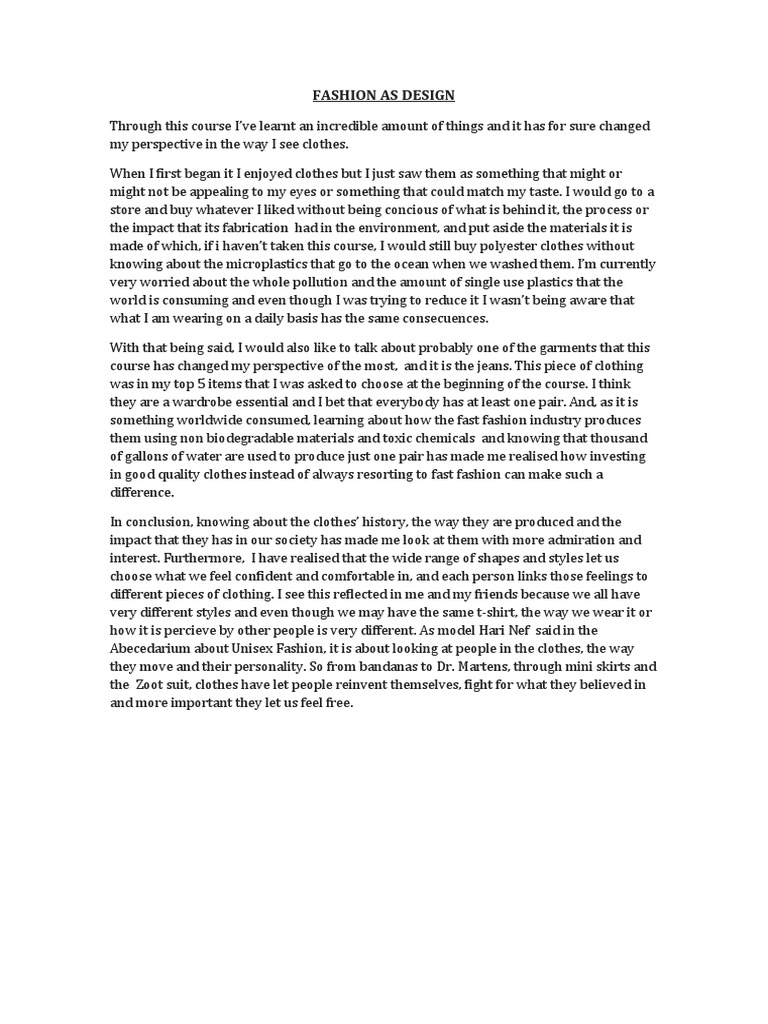 Essay Fashion As Design | PDF | Clothing | Fashion
