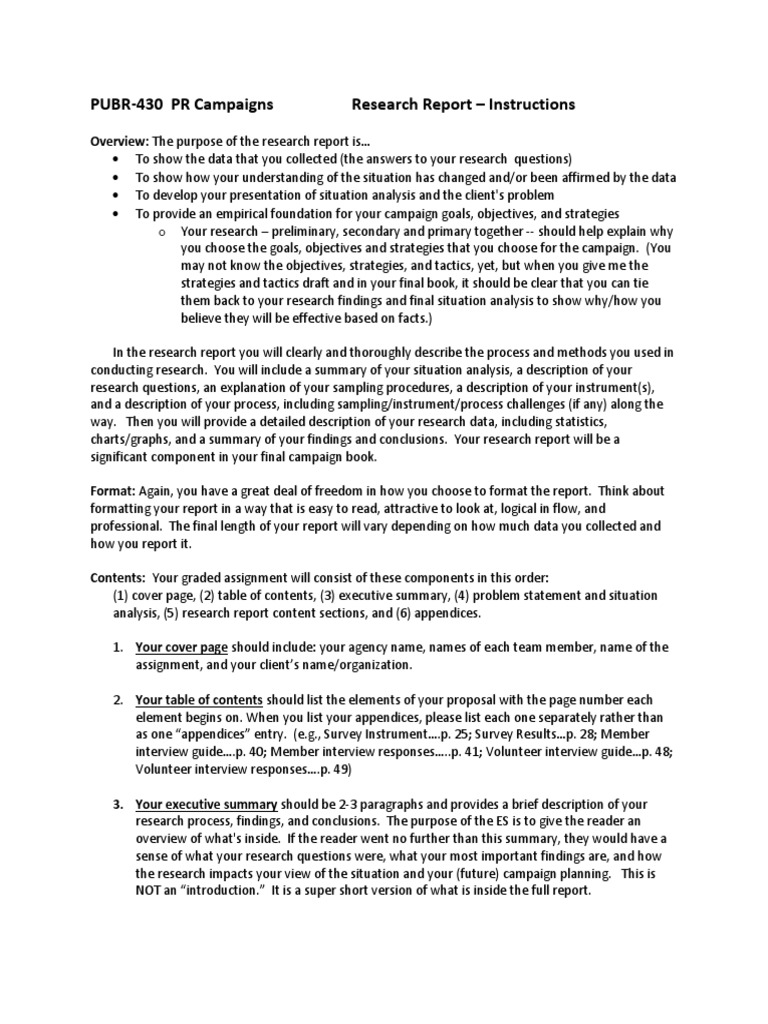 PR Campaign Research Report Guide | PDF | Focus Group | Survey Methodology